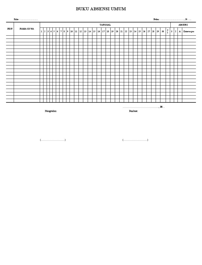Buku Absensi Umum Siswa SD | PDF