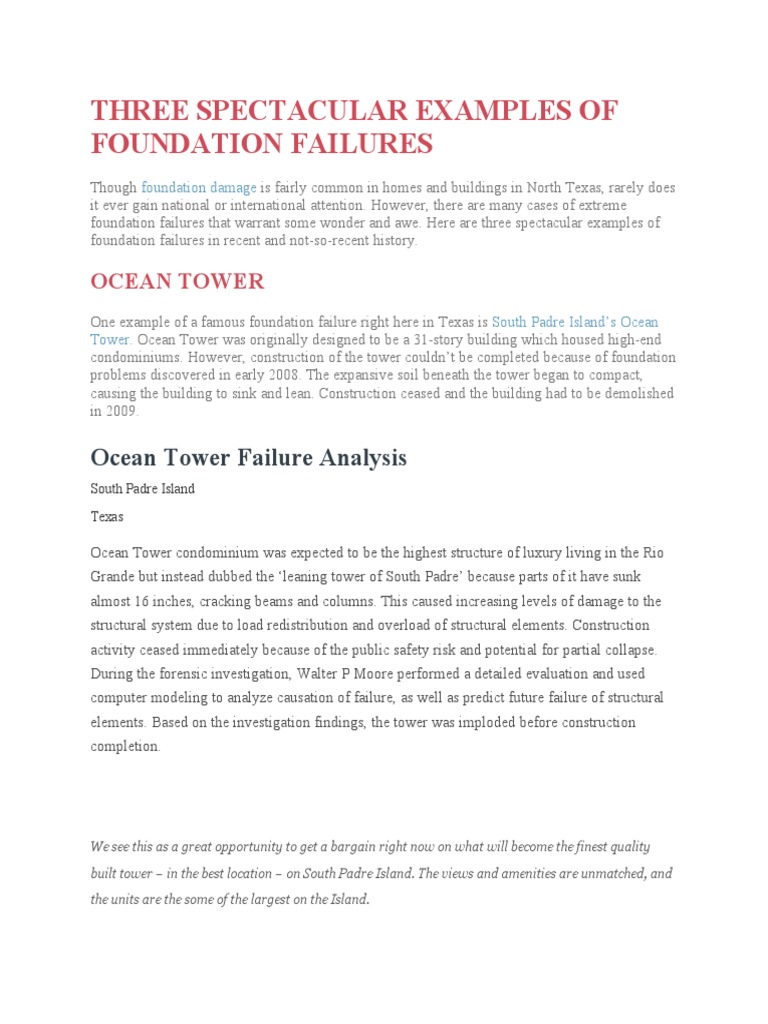 Ocean Tower: A Foundation Failure Case | PDF | Sinkhole | Surface Runoff
