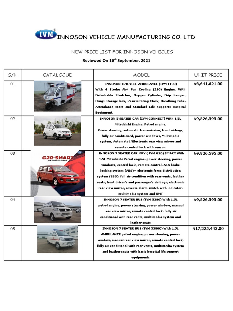 Price List Inclusive of VAT | PDF | Truck | Transmission (Mechanics)