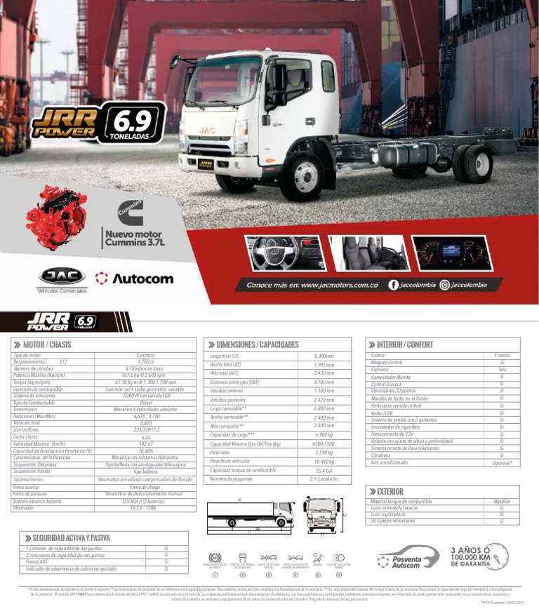 Ficha Tecnica Camion Jac JRR Power | PDF | Sistema de freno antibloqueo | Transporte