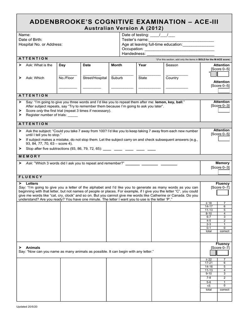 ACE-III Aus Administration VersionA 2020 | PDF | Memory ...