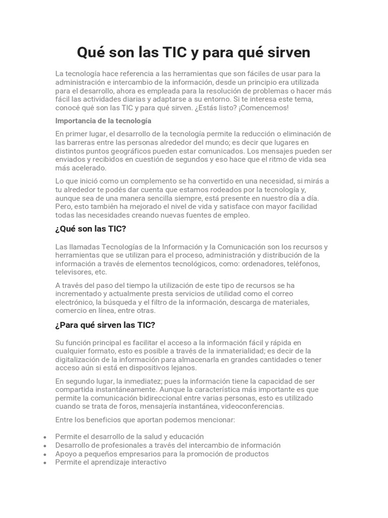 Qué Son Las TIC y para Qué Sirven | PDF | Tecnología de información y comunicaciones | Información