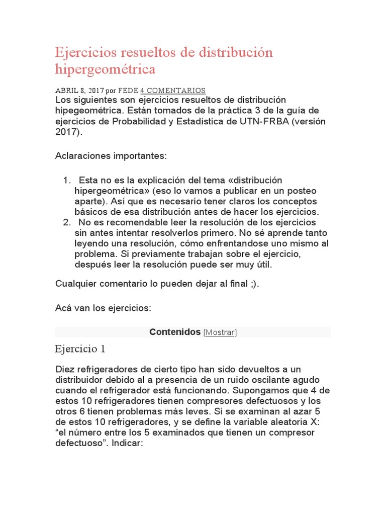 Ejercicios Resueltos de Distribucion Hipergeometrica | PDF