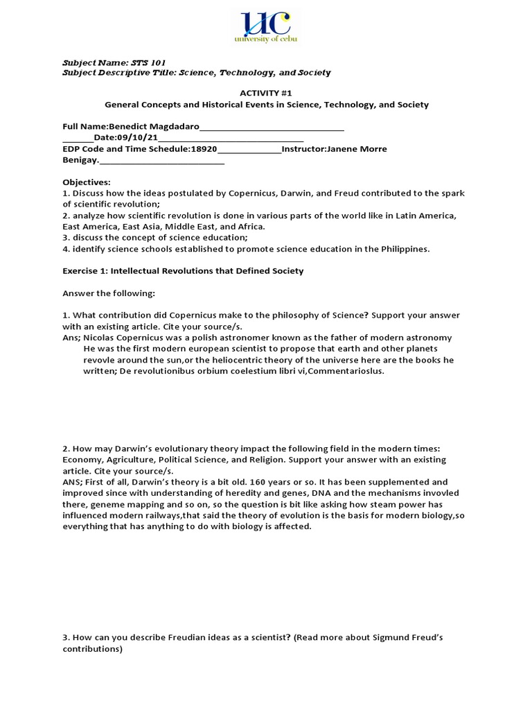 Answer For Sts Act 1 | PDF | Science | Nicolaus Copernicus