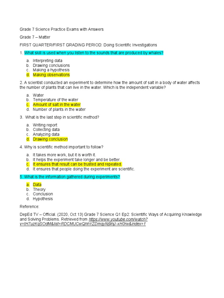 Grade 7 Science Exam Questions & Answers | PDF | Plate Tectonics | Mixture