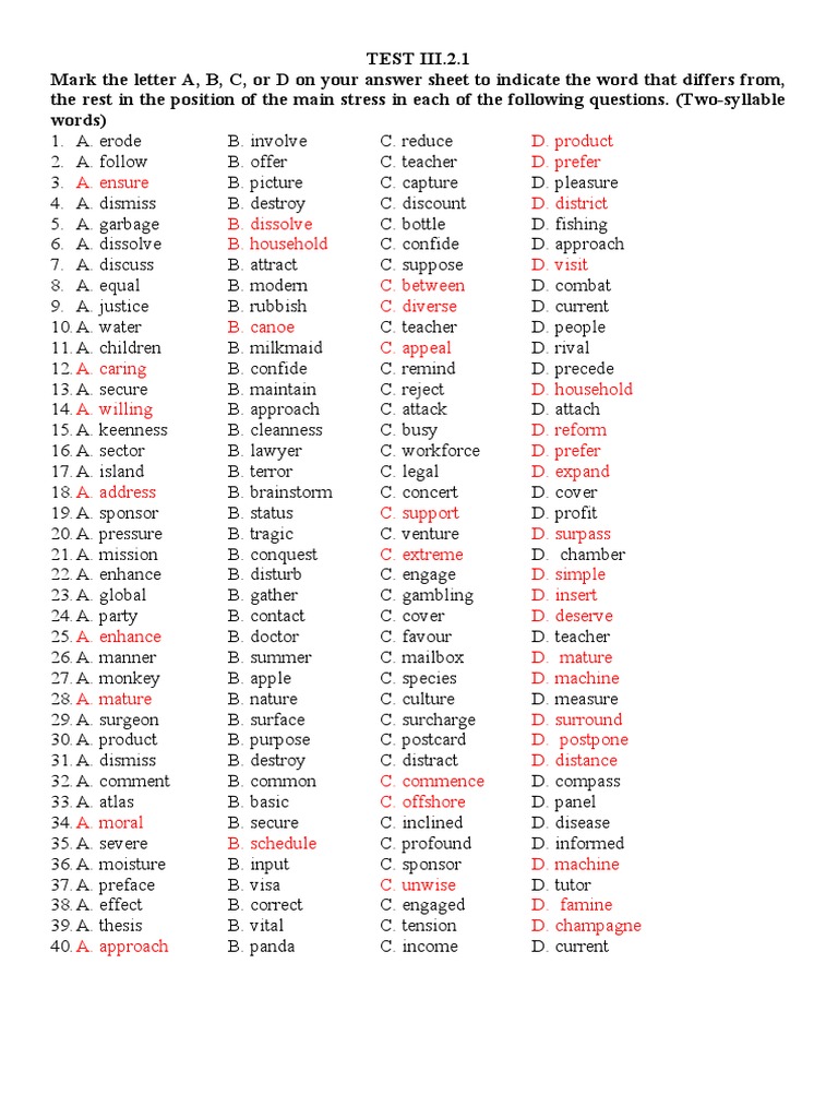 Stress With 2 and 3 Syllable Words | PDF