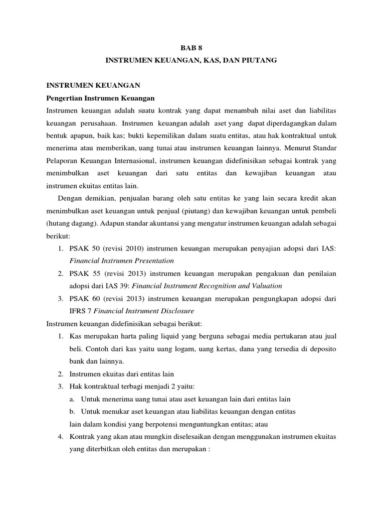 BAB 8 Instrumen Keuangan, Kas, Dan Piutang | PDF | Bisnis | Pengelolaan ...