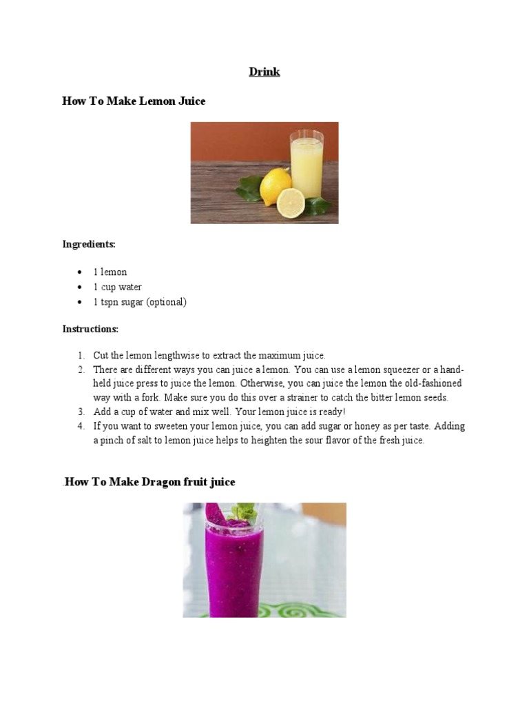 Drink How To Make Lemon Juice: Ingredients | PDF | Diet & Nutrition | Juice
