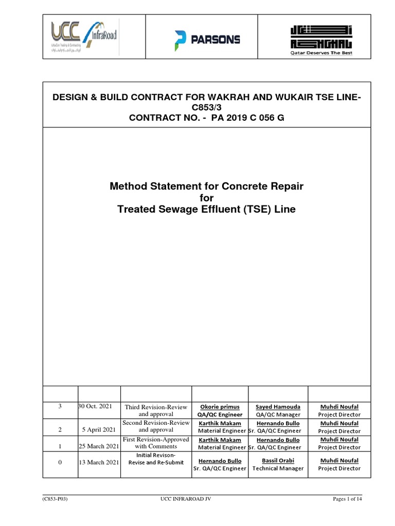 DESIGN Method Statement For Concrete Repair | Download Free PDF | First ...