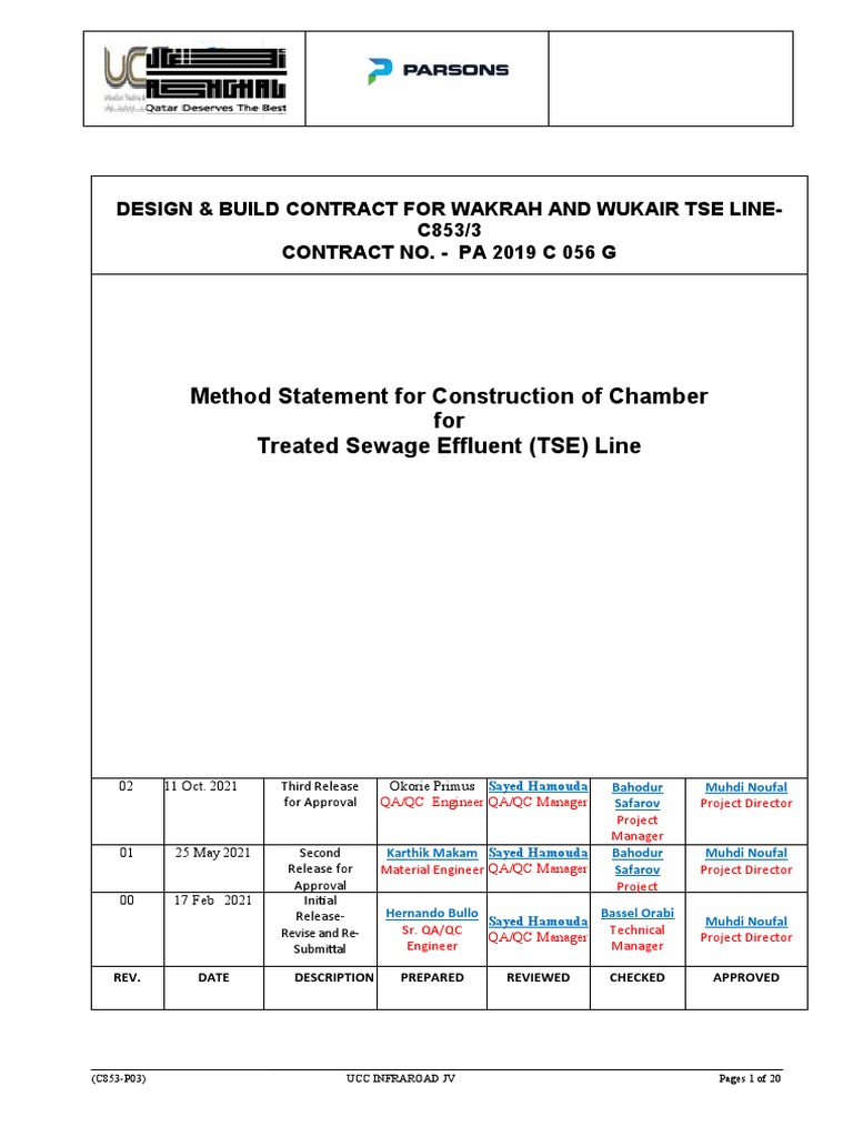 Method Statement For Chamber Construction of TSE Line Ev Manager | PDF ...