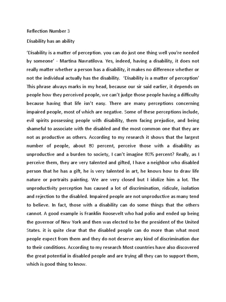 Reflection Number 3 | PDF | Psychology | Disability