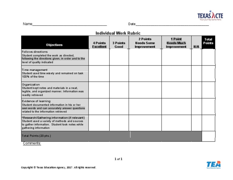 Individual Work Rubric - 102 | PDF | Career & Growth