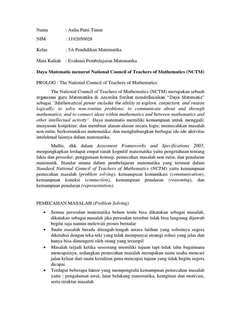 Daya Matematis Menurut National Council of Teachers of Mathematics (NCTM) | PDF