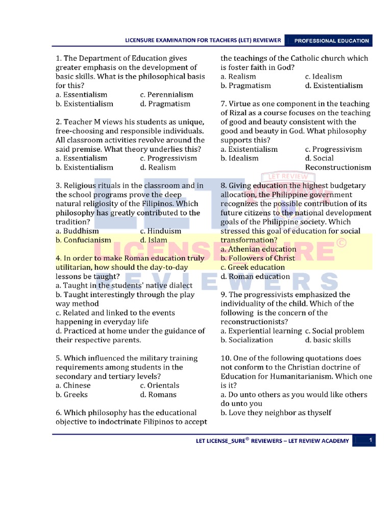 Professional Education LET Reviewer | PDF | Teachers | Schools