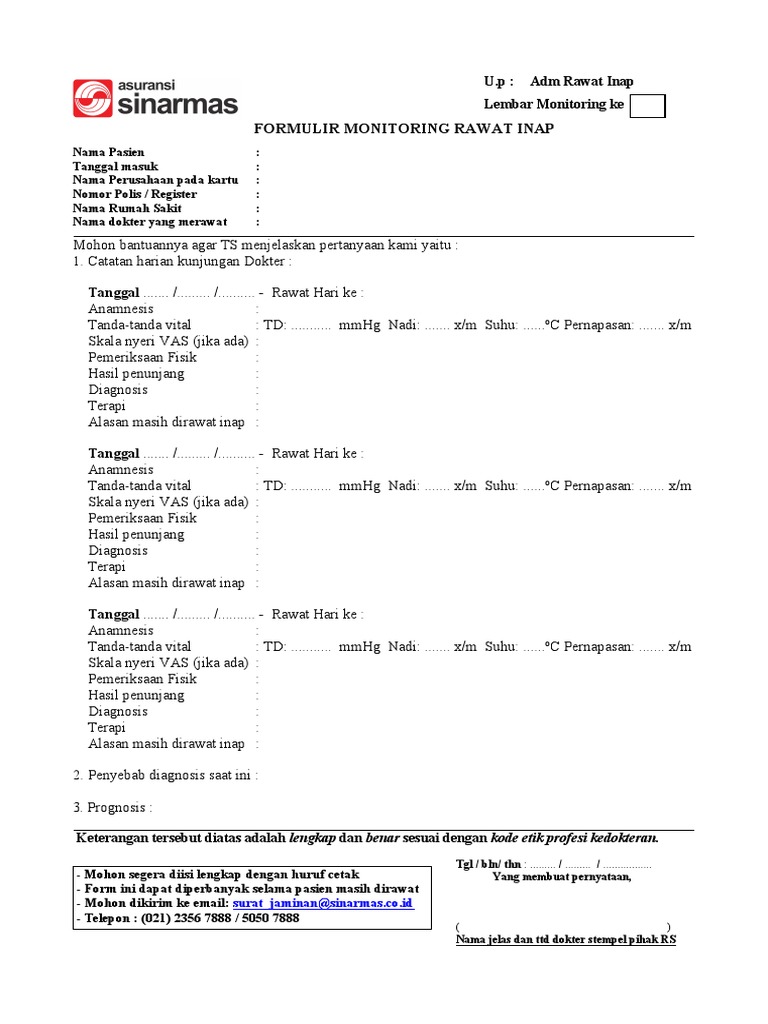 Formulir Monitoring Rawat Inap: Tanggal ...