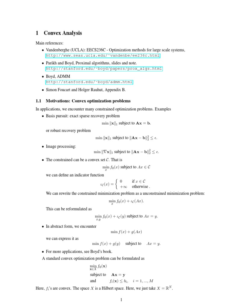 1 Convex Analysis: 1.1 Motivations: Convex Optimization Problems | PDF ...