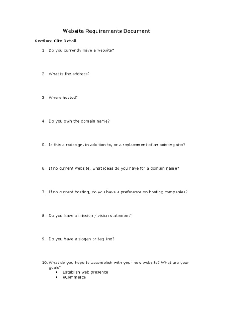 Website Requirements Document | PDF | Websites | Web 2.0