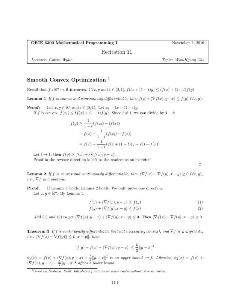 Recitation 11: Based On Nesterov, Yurii. Introductory Lectures On ...