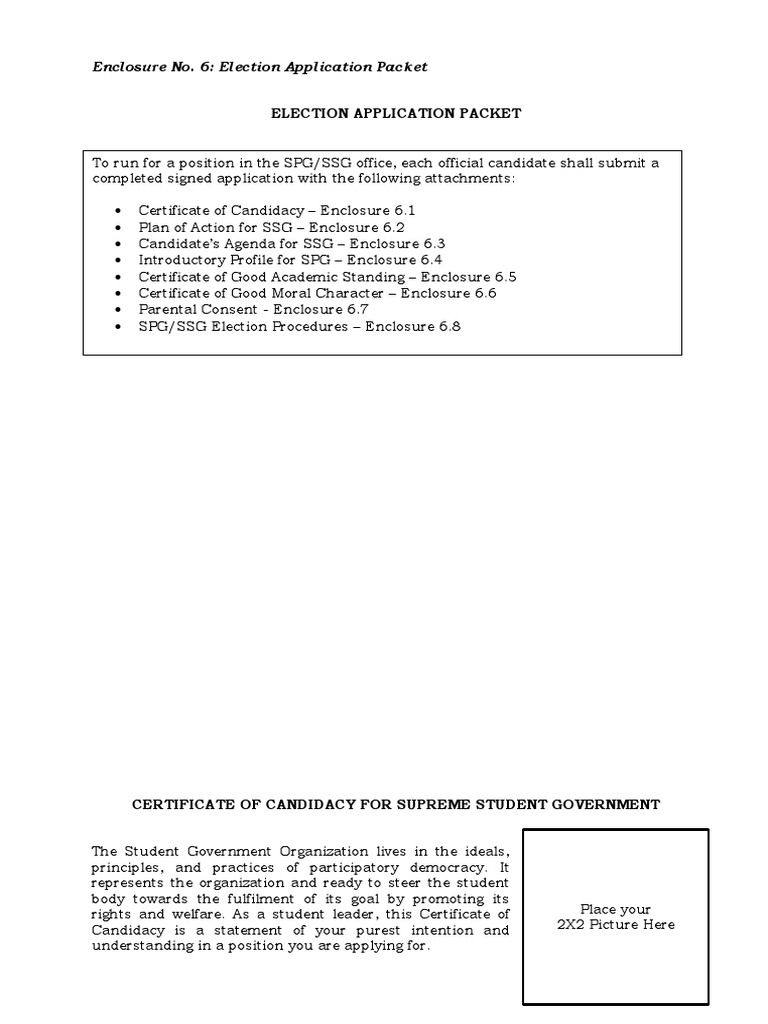Enclosure No. 6: Election Application Packet | PDF | Oath Of Office | Government