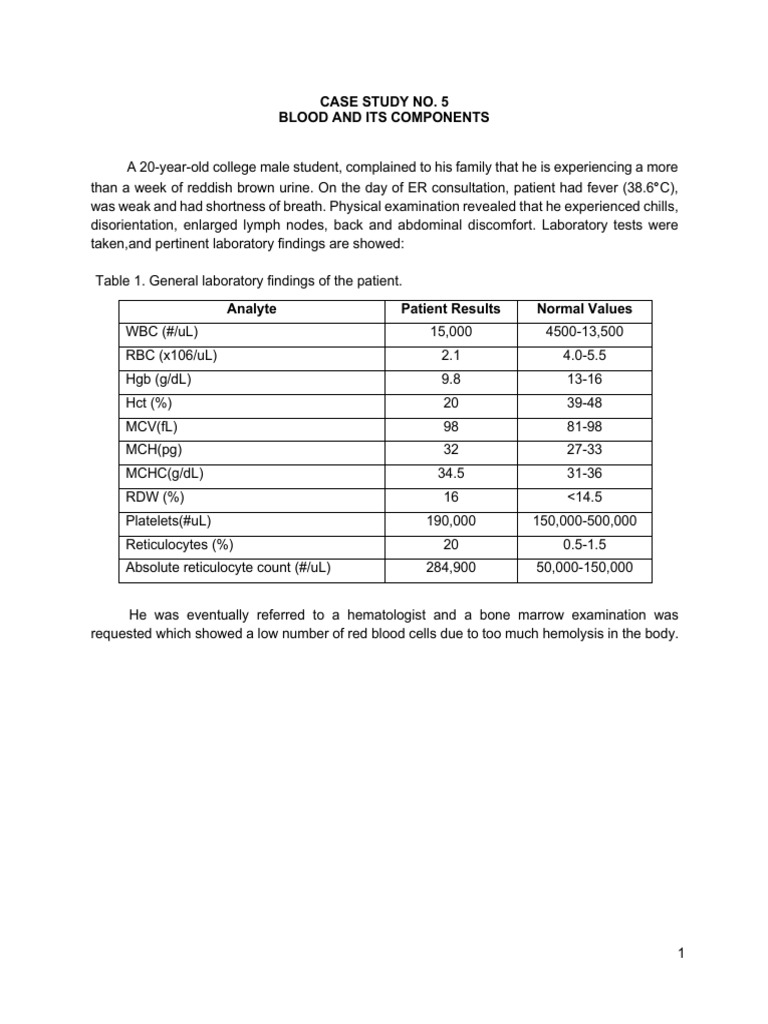 Worksheet-Case Study 5-Blood and Its Components | PDF | Anemia ...