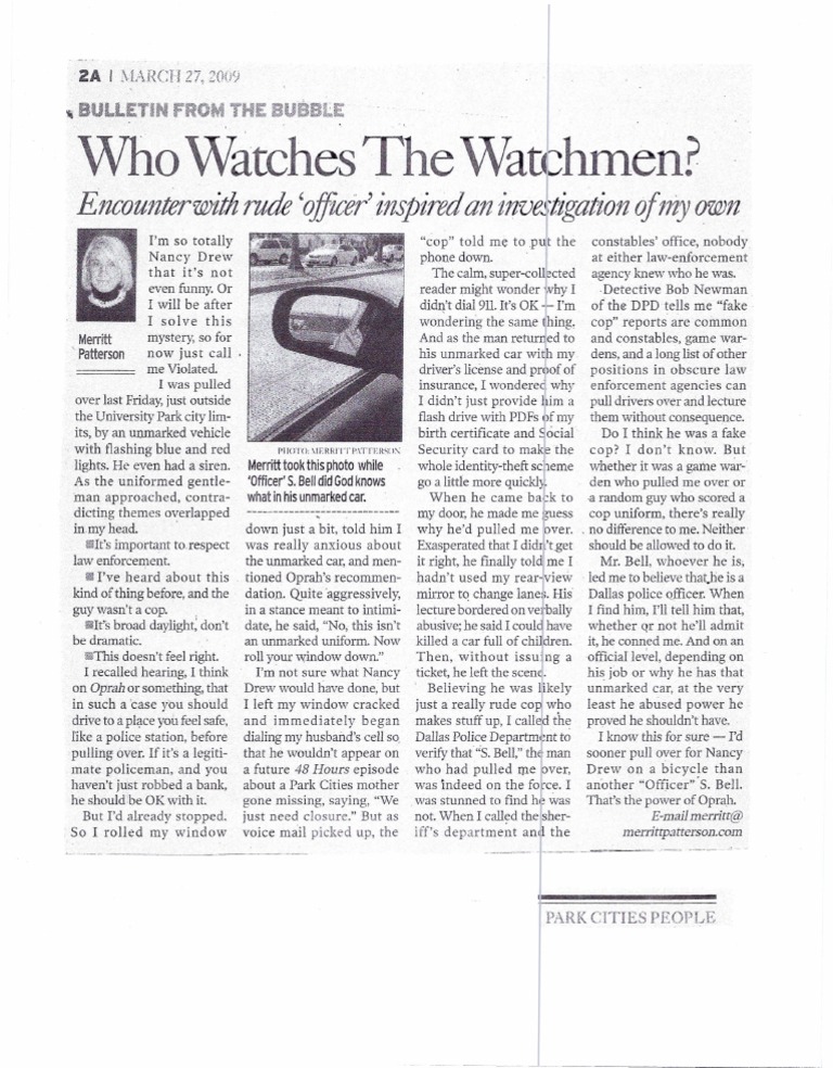 March 27, 2009 Who Watches The Watchmen? ("Officer" S. Bell) | PDF ...