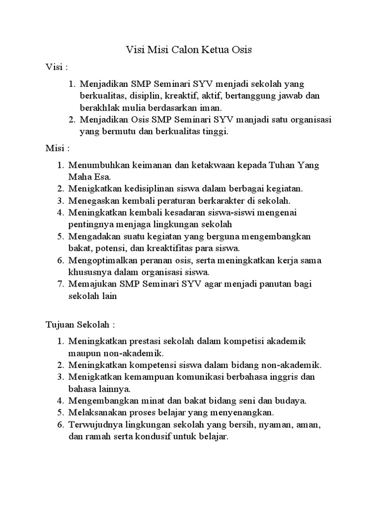 Visi Misi Calon Ketua Osis | PDF