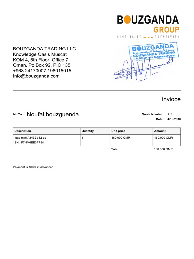 Bouzganda Trading LLC Invoice Details | PDF