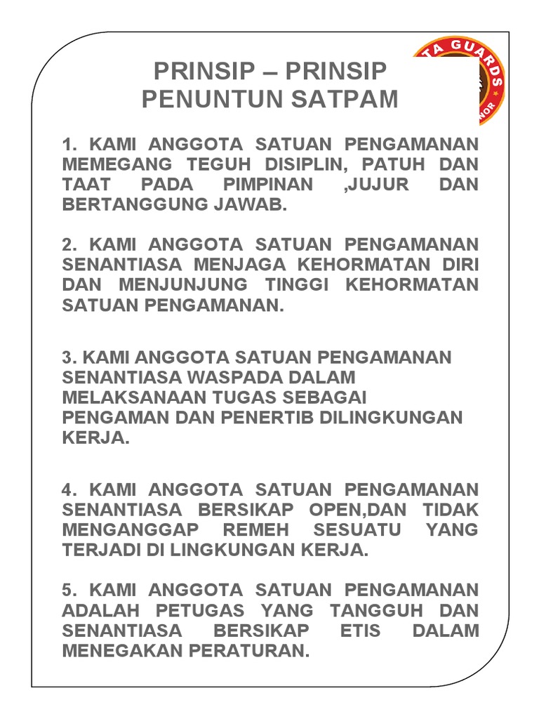 Prinsip - Prinsip Penuntun Satpam | PDF