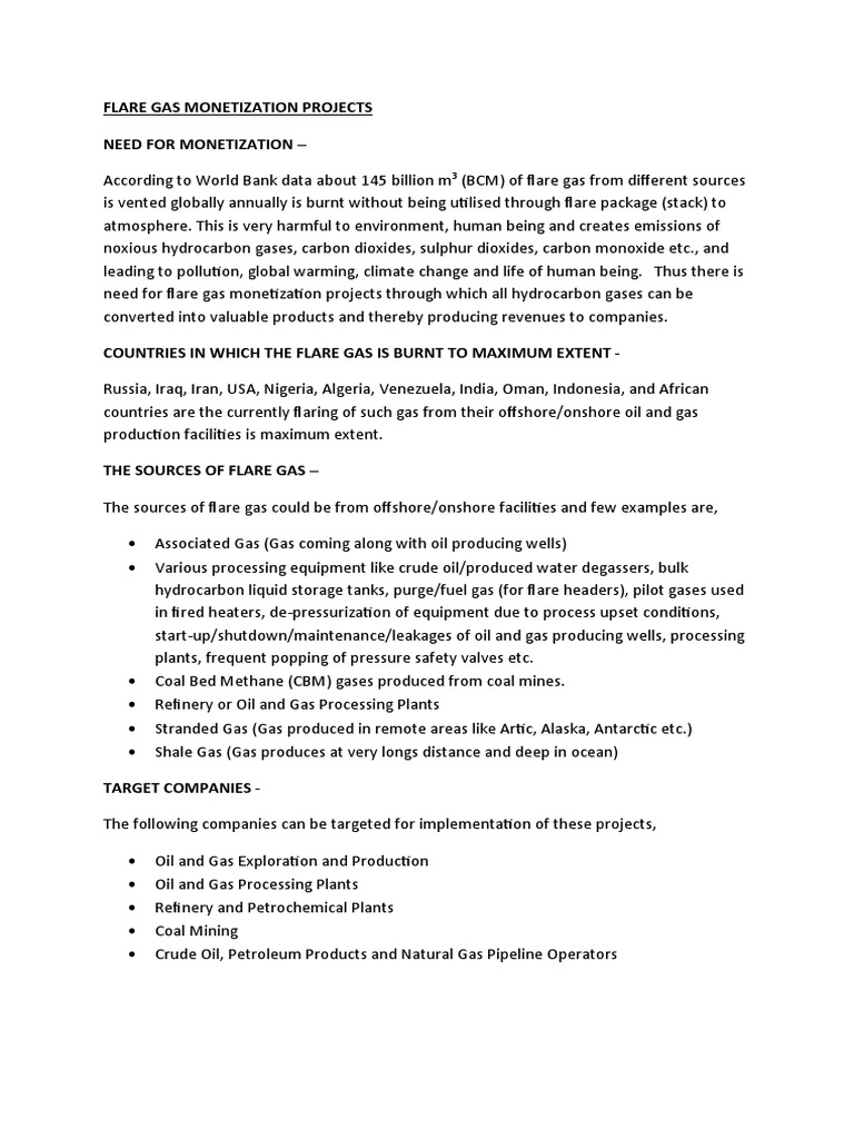 Summary Flare Gas Monetization Projects | Download Free PDF | Natural ...