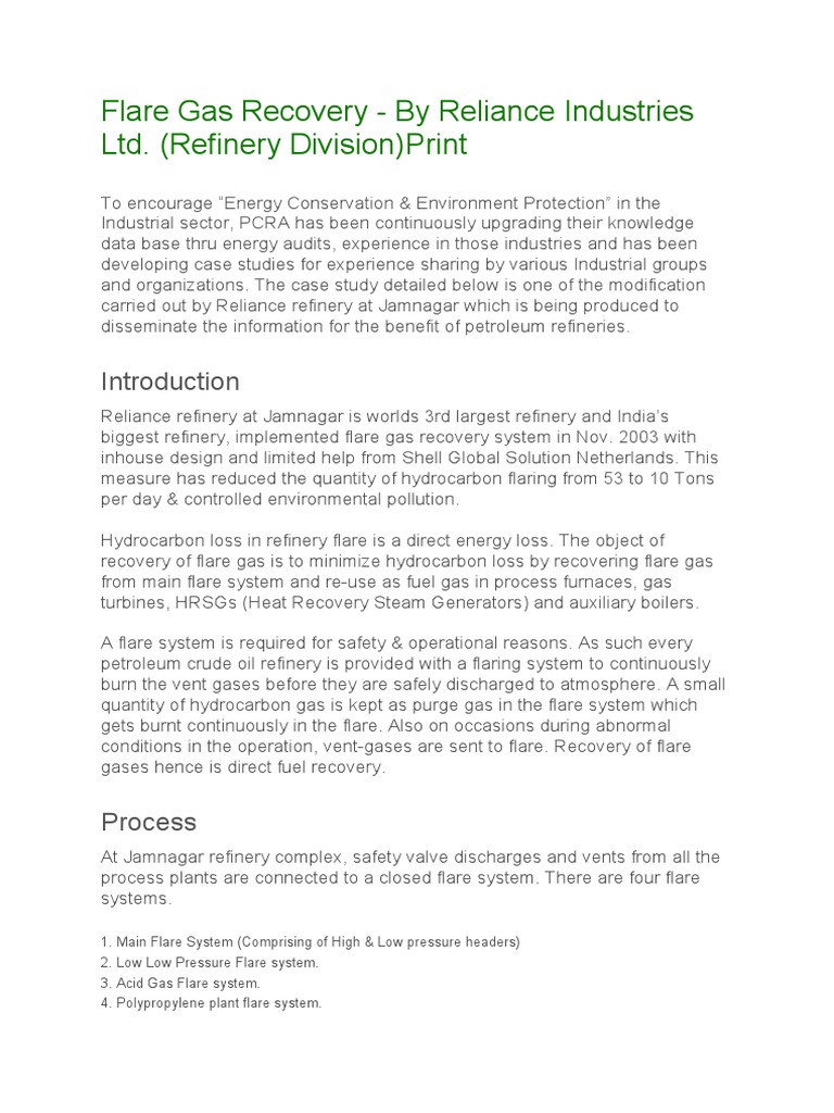 Flare Gas Recovery for Refineries | PDF | Oil Refinery | Gases