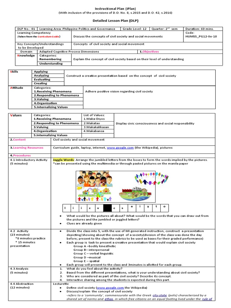 Detailed Lesson Plan (DLP) : Objectives | PDF | Civil Society | Learning