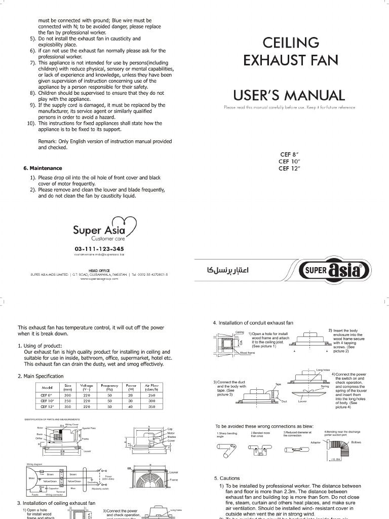 Manual-Super Asia - Ceiling-Exhaust-Fan | PDF