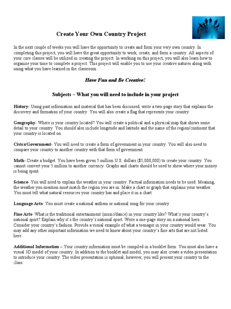 Create Your Own Country Project Guide | PDF | Cognition