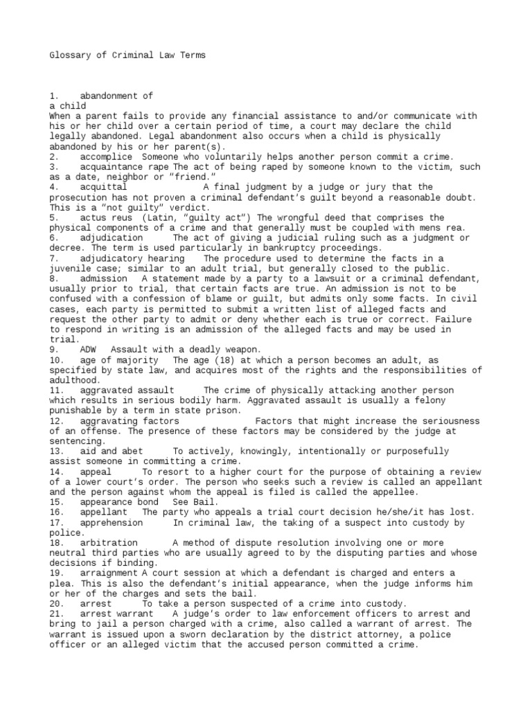 Glossary of Criminal Law Terms | PDF | Plea | Nolo Contendere