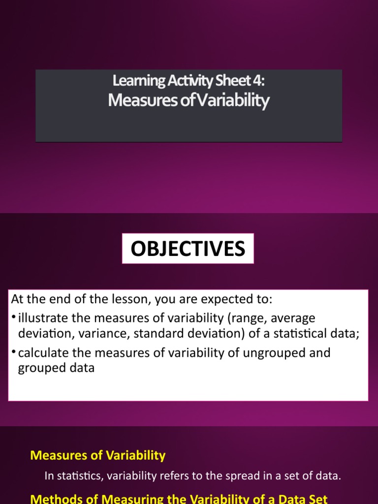 Q4 Las 4 Measures Of Variability Pdf Variance Standard Deviation