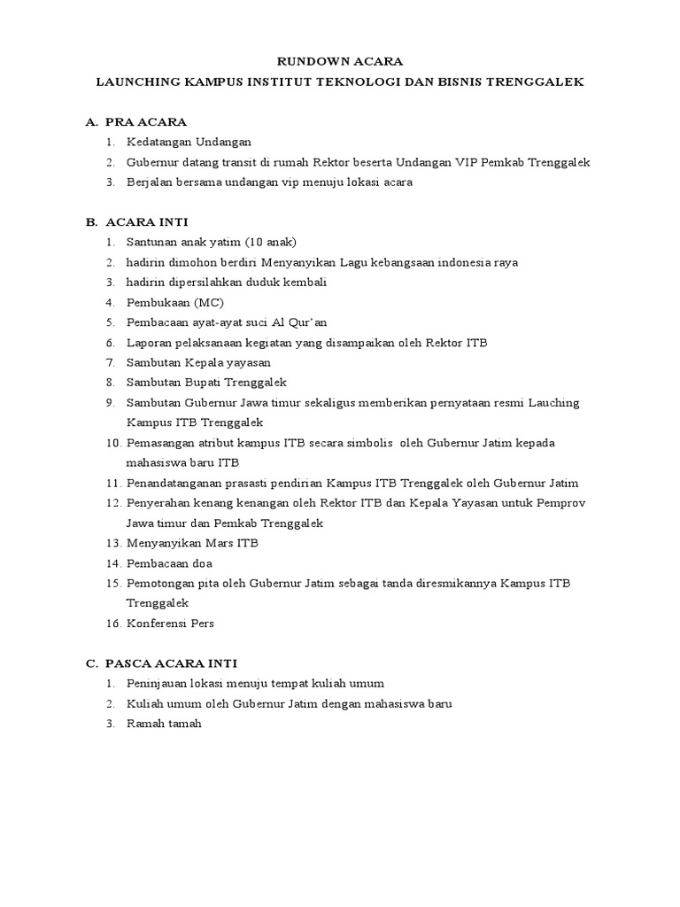 Rundown Acara Launching ITB Trenggalek | PDF