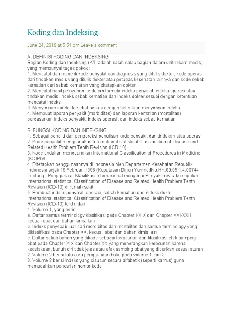 Koding & Indeksing Rekam Medis | PDF | Pengembangan Diri | Kesehatan Holistik