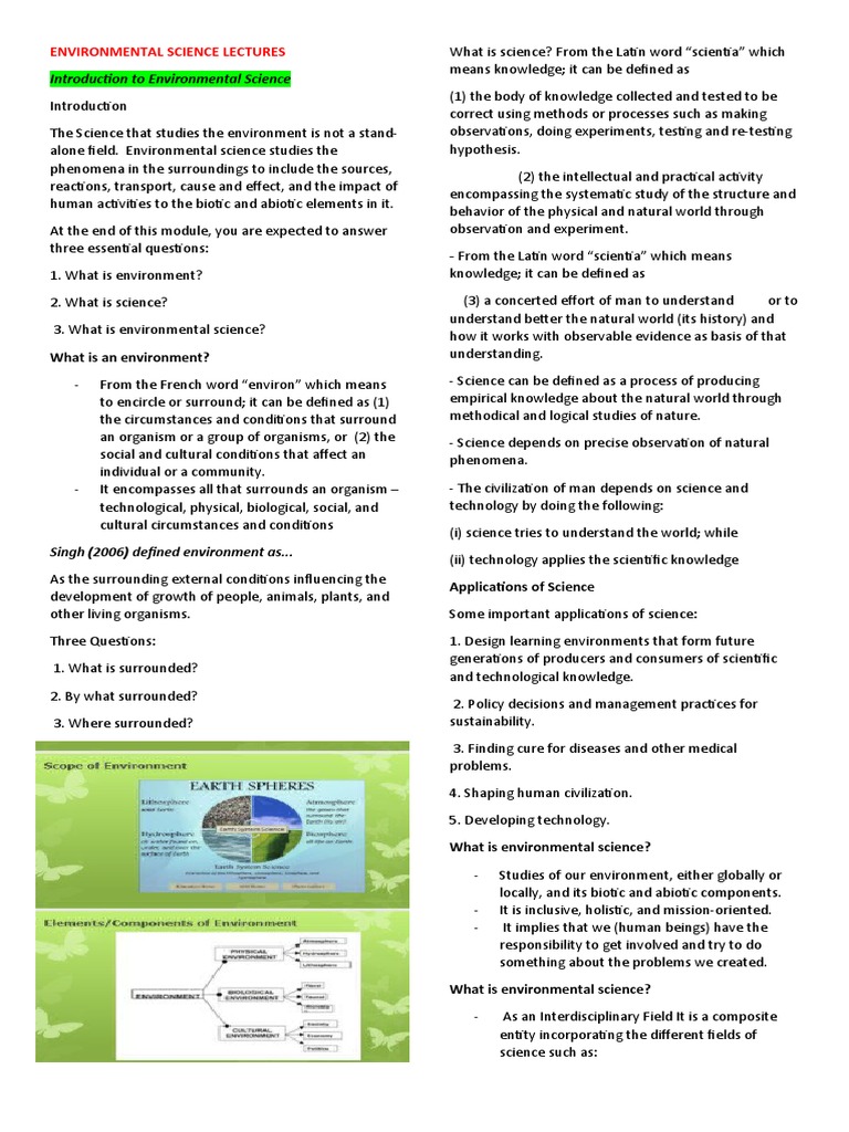 Environmental Science Lectures - (Lesson 1-3) | PDF | Science | Wind Power