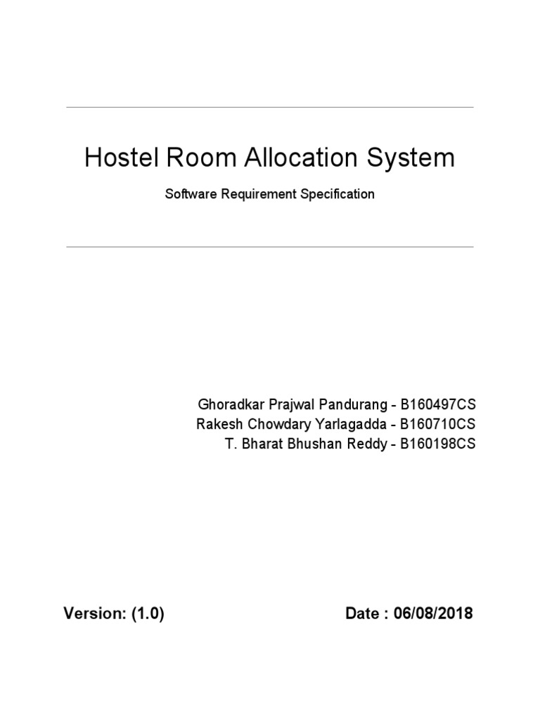 Hostel Room Allocation System: Software Requirement Specification | PDF | Databases | Operating ...