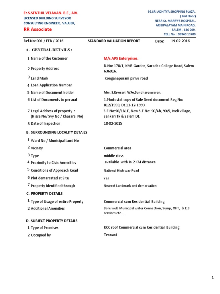 APS Enterprises Sankari-1 | PDF | Real Estate Appraisal | Valuation ...