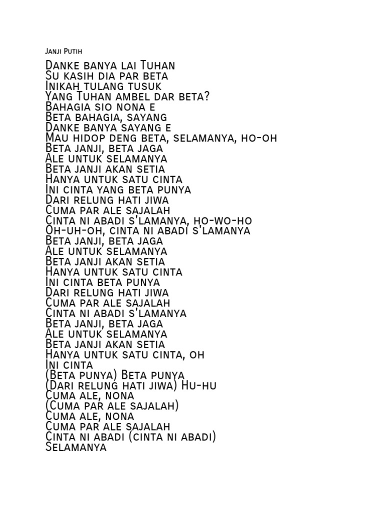 Lirik Lagu Janji Putih Ambon | PDF