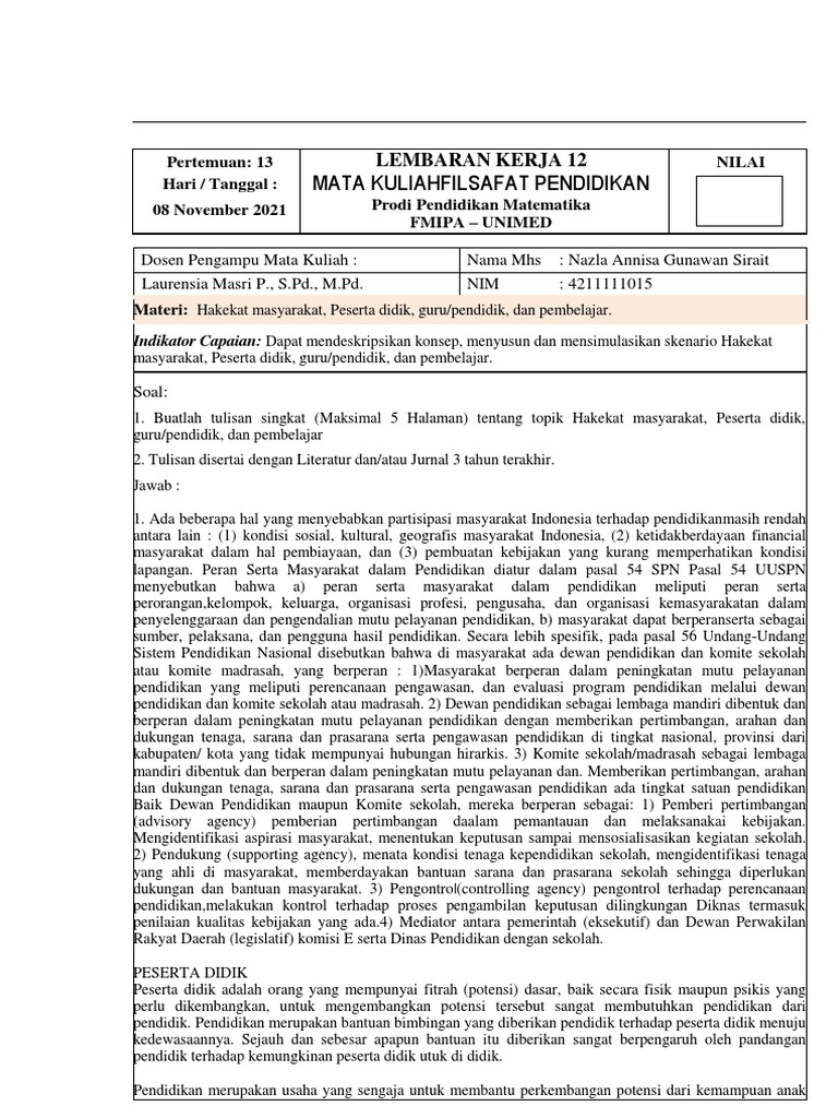 LK 12 Filsafat Pendidikan N | PDF | Kesehatan Holistik
