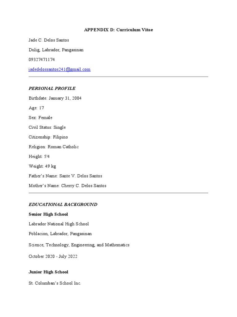 APPENDIX D - Curriculum Vitae | PDF | Science And Technology