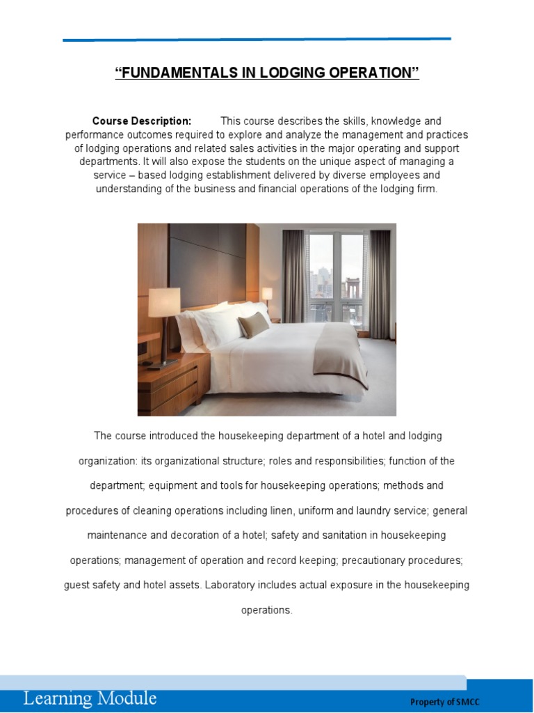 Learning Module: "Fundamentals in Lodging Operation" | PDF | Hotel ...