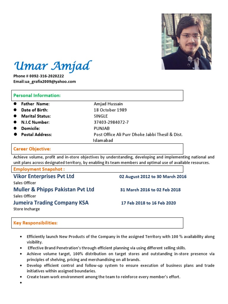 Umar Amjad With Pic 20201 | PDF | Sales | Computing