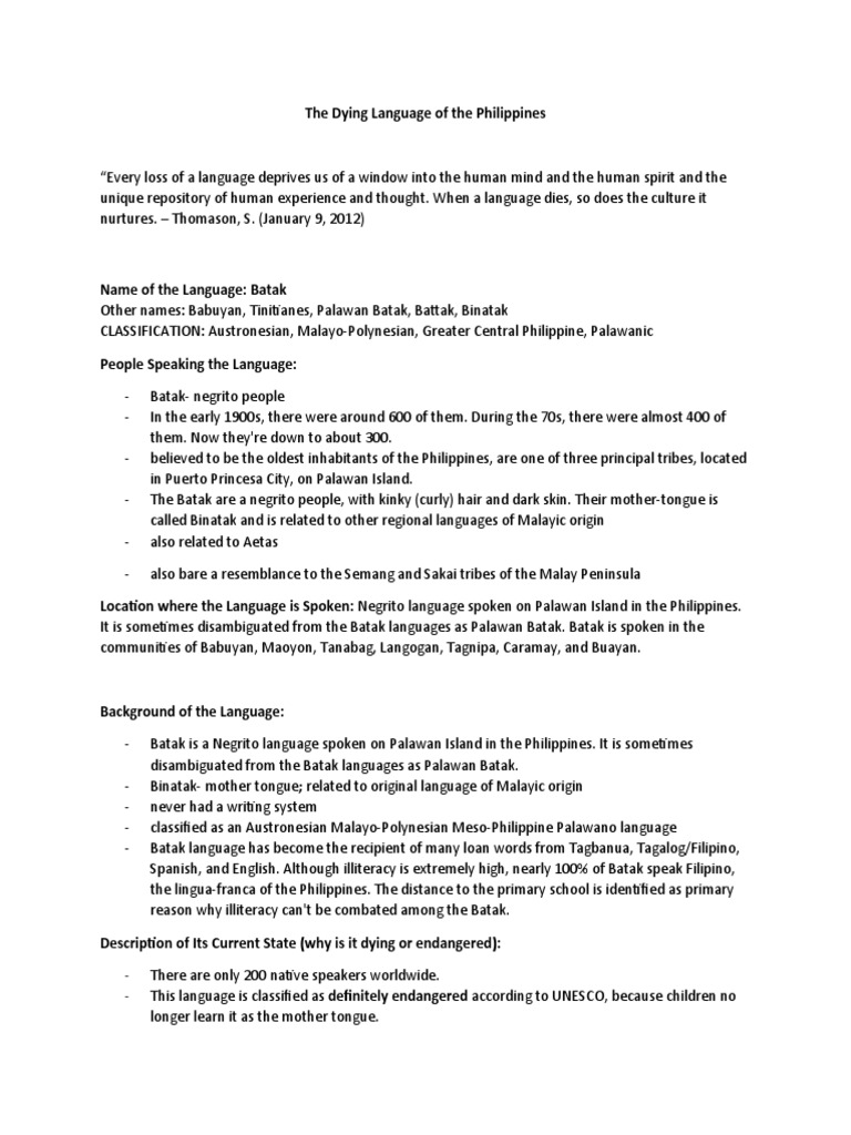 The Slow Extinction of the Batak Language: A Window into the Unique ...