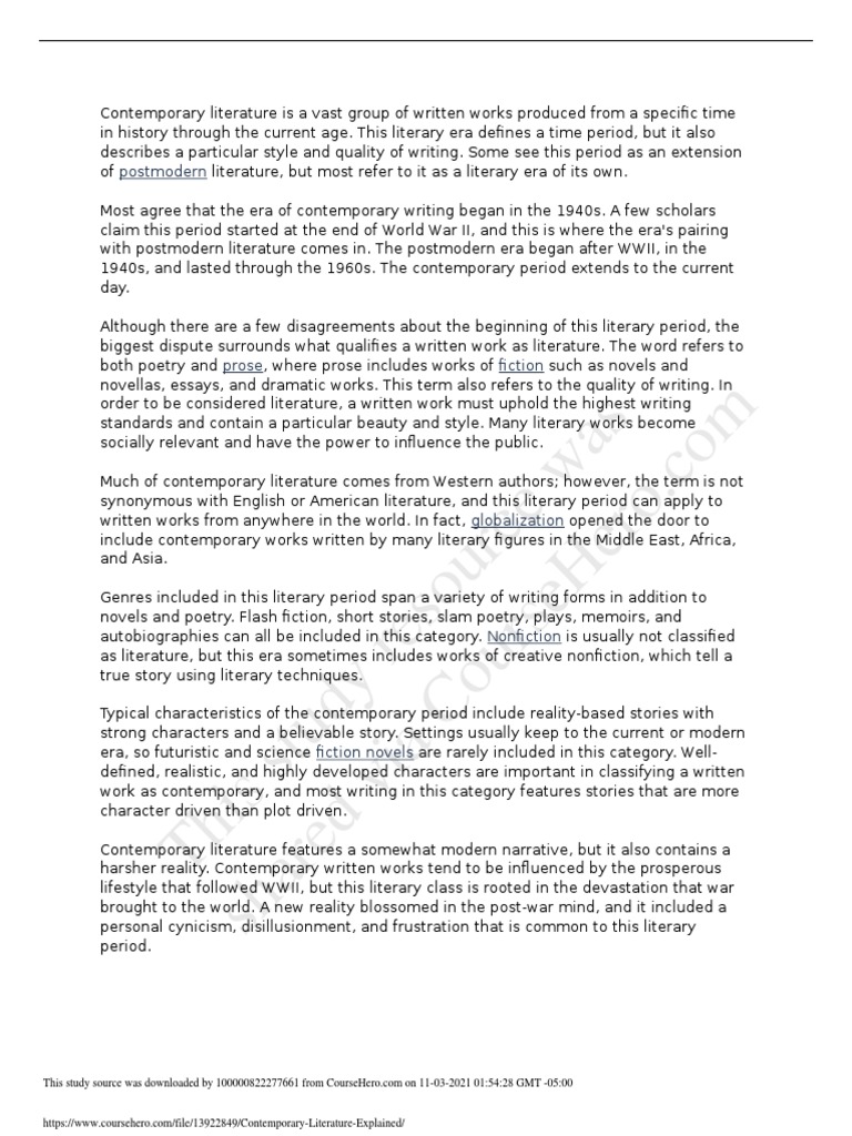 Understanding Contemporary Literature | PDF | Genre