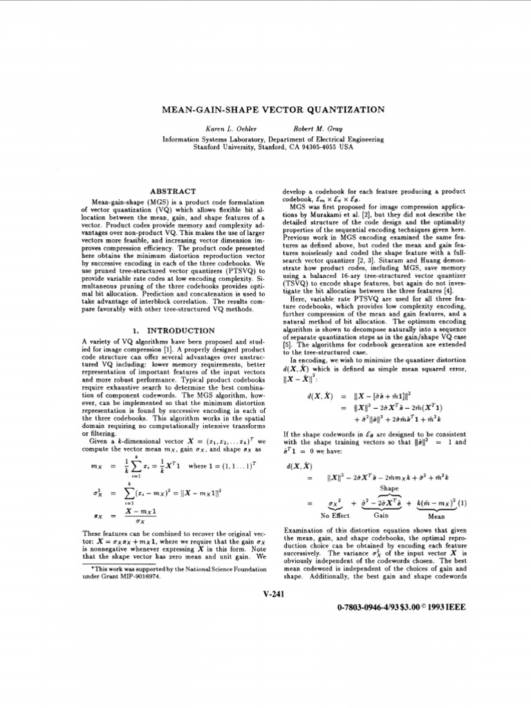 Mean-Gain-Shape Vector Quantization | PDF | Data Compression | Algorithms