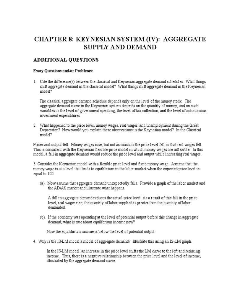 Chapter 8: Keynesian System (Iv) : Aggregate Supply and Demand | PDF ...