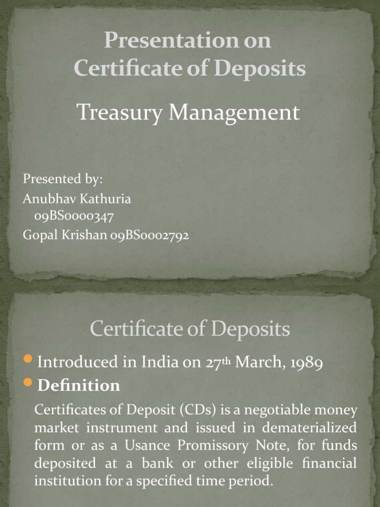 Presentation On Certificate of Deposits: Treasury Management | PDF ...